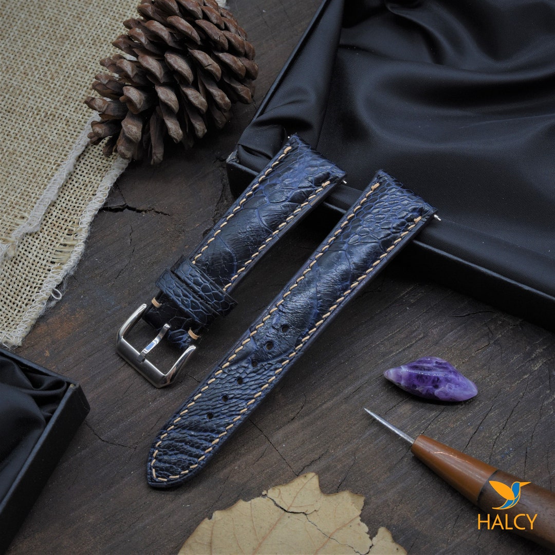 Blue Ostrich Leg Leather Watch Strap Choice of Width Choice - Etsy
