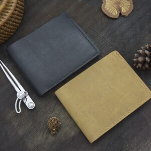 Personalized Leather Wallet Mens Bifold, With ID Card, With Zipper ...
