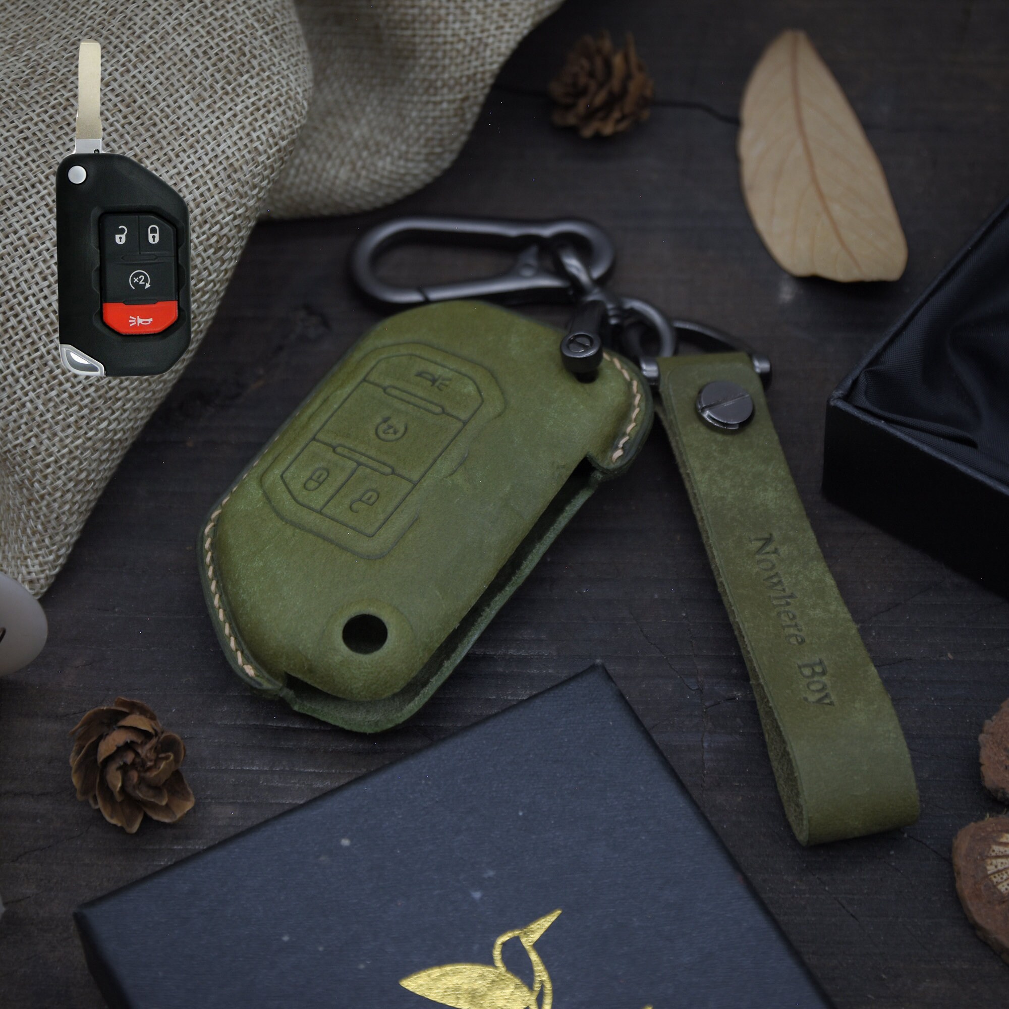 Leather Key Fob Case Protector for Ggladiator Car Key , Wwrangler Car ...