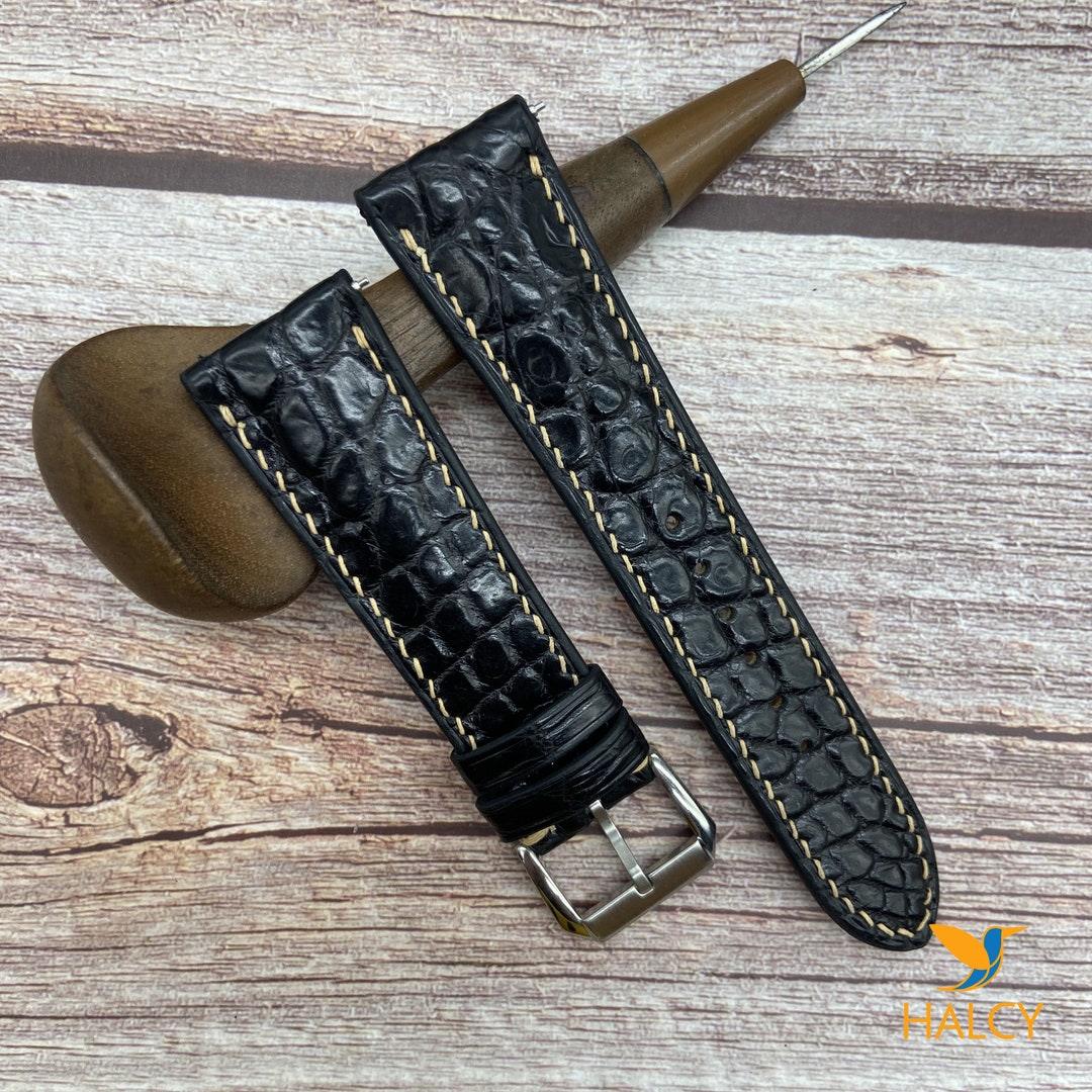 Black Alligator Leather Watch Strap, Choice of Width, Choice Color ...