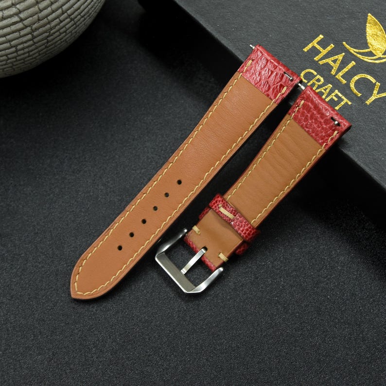 Red Ostrich Leg Leather Watch Strap, Choice of Width, Choice Color ...