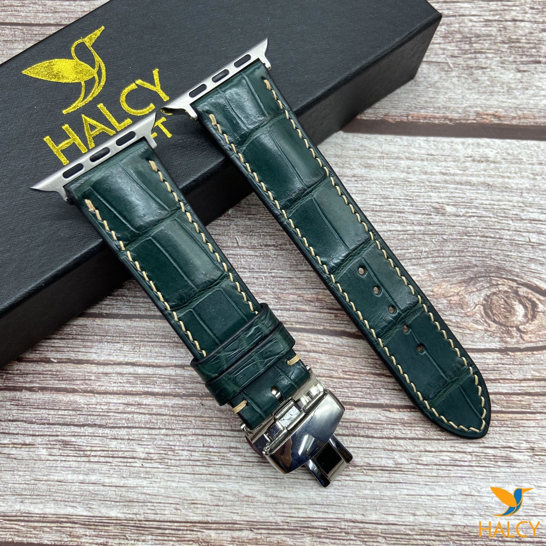Alligator Leather Smart Watch Band for Series 9, 8, 7, 6, 5, 4, Ultra ...