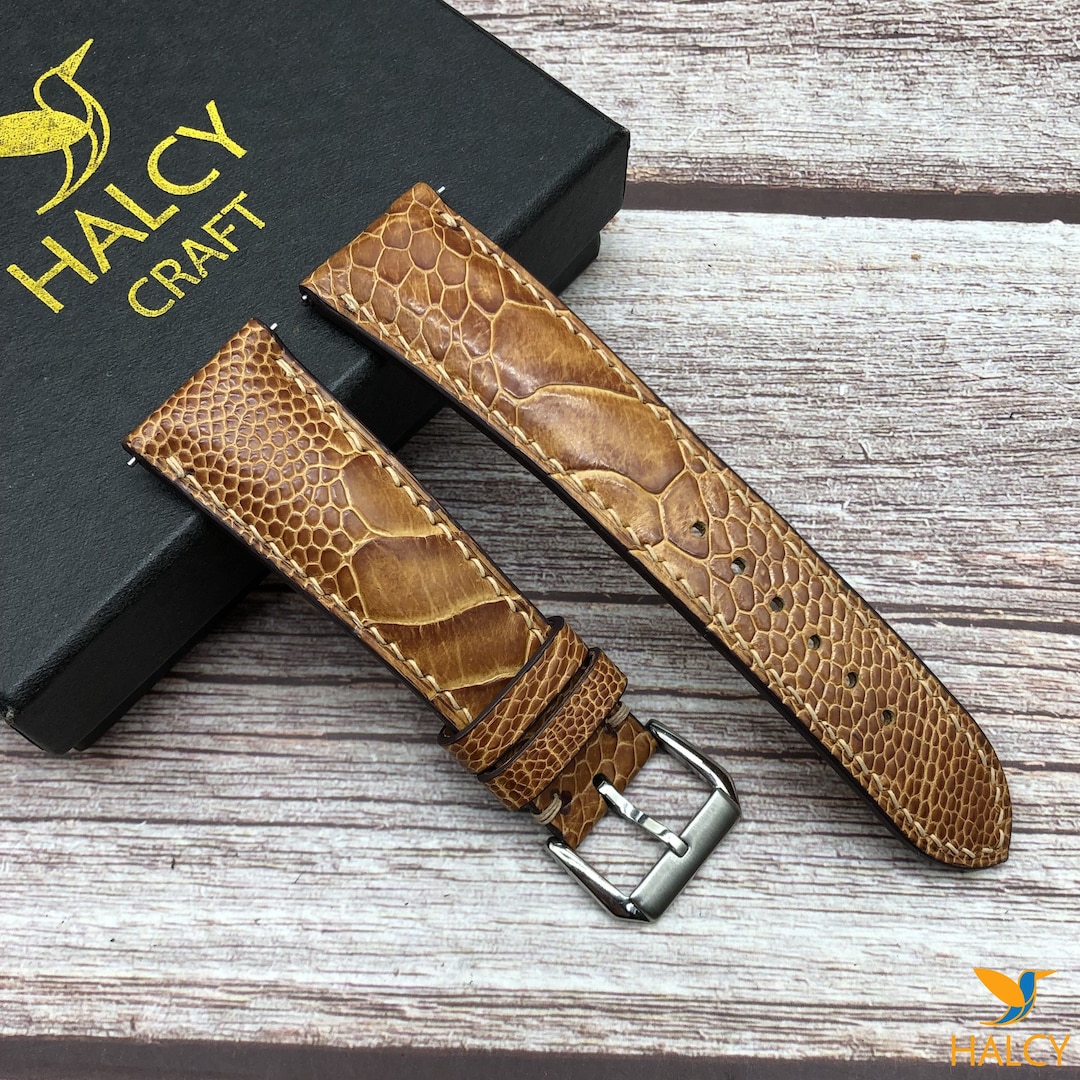Ostrich Leg Leather Watch Strap, Choice of Width, Choice Color Buckle ...