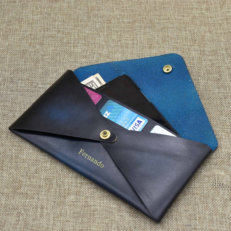 Personalized Leather Envelope Wallet: Mini Clutch, Money Holder - Etsy