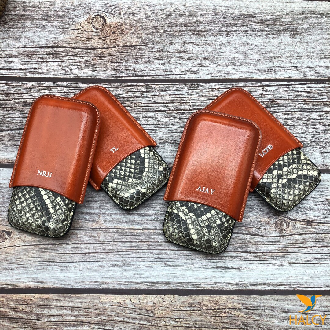 Personalized Python and Vegetable Tanned Leather Cigar Case, Luxury ...