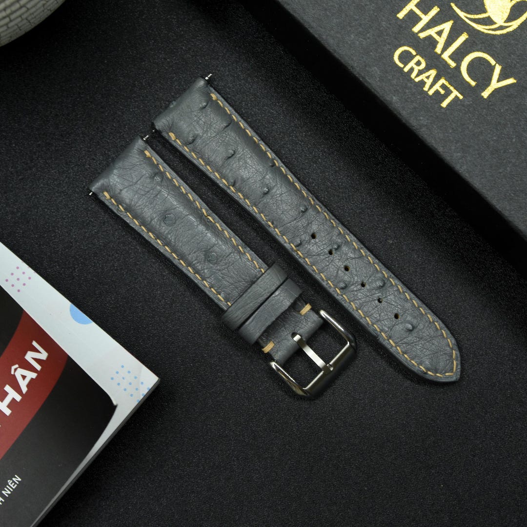 Gray Ostrich Leather Watch Strap, Choice of Width, Choice Color Buckle ...