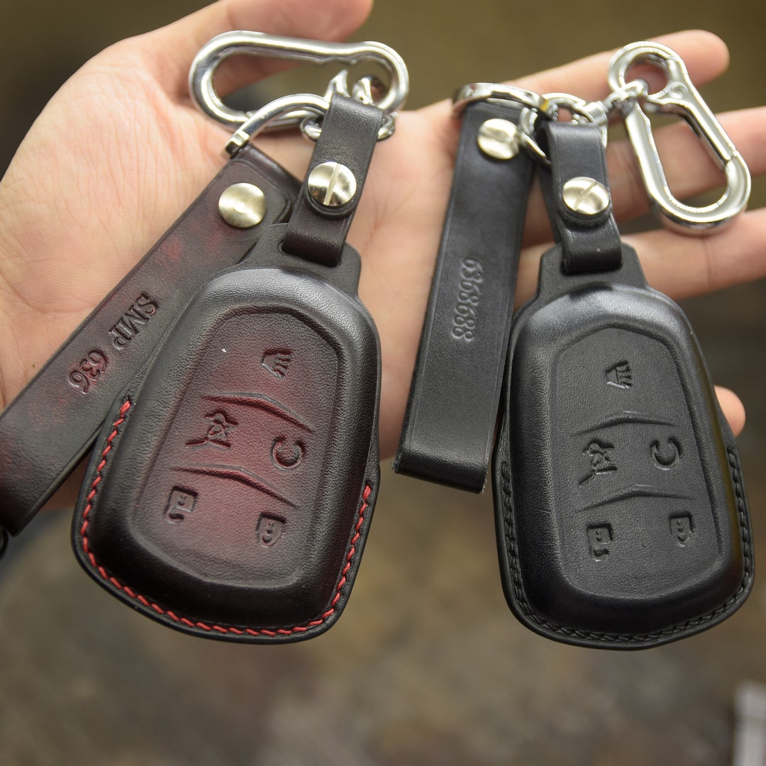 Leather Key Fob Cover Case Protector Shell for 5 Buttons Cadiiiac ATS ...
