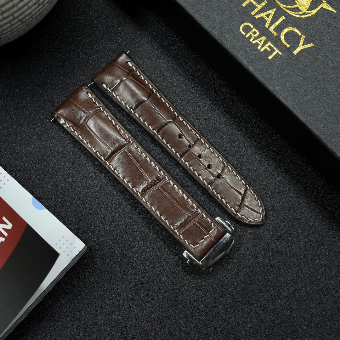 Brown Alligator Leather Watch Strap, Choice of Width, With Foldover ...