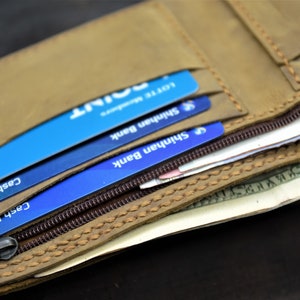 Personalized Leather Wallet Mens Bifold, With ID Card, With Zipper ...