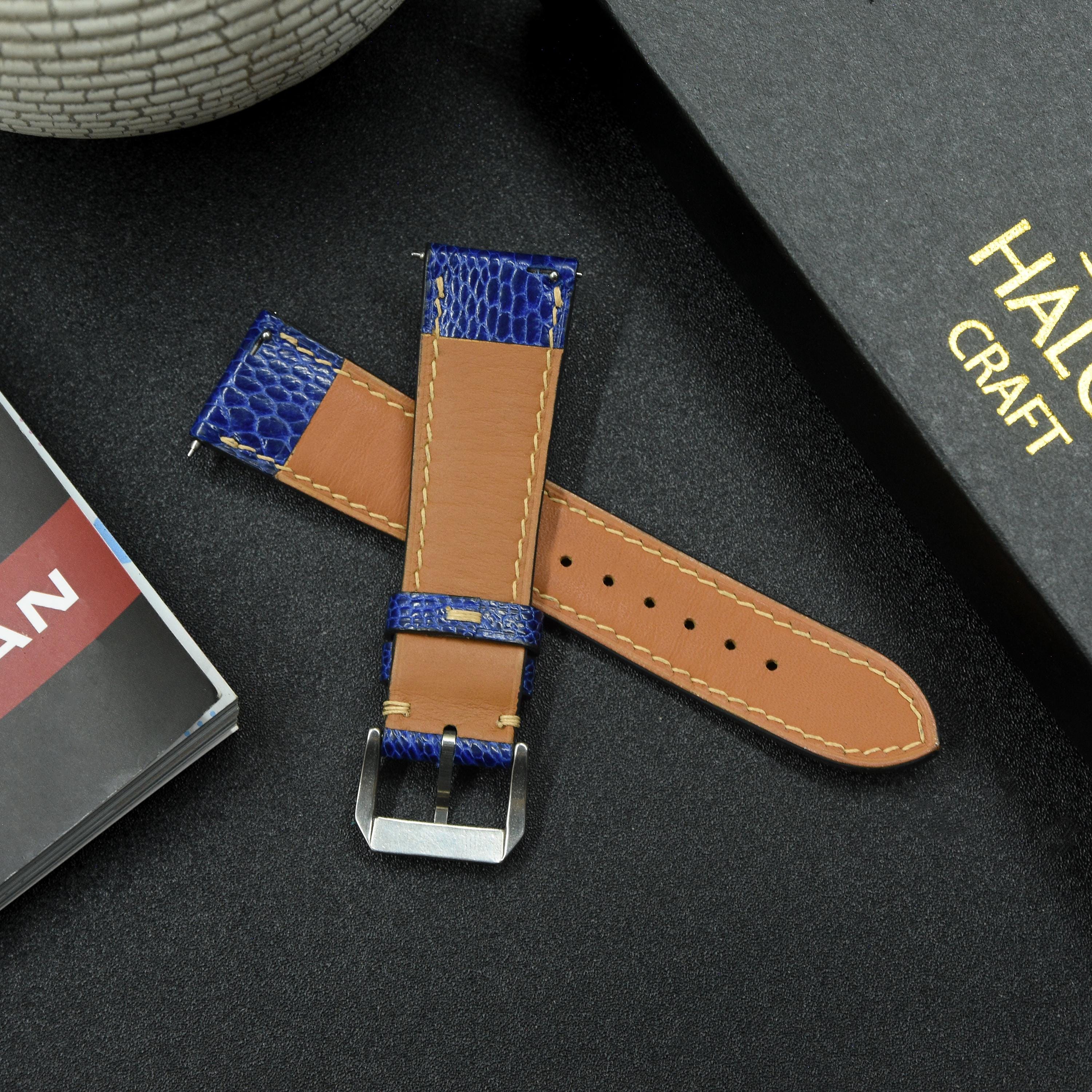 Blue Ostrich Leg Leather Watch Strap, Choice of Width, Choice Color ...