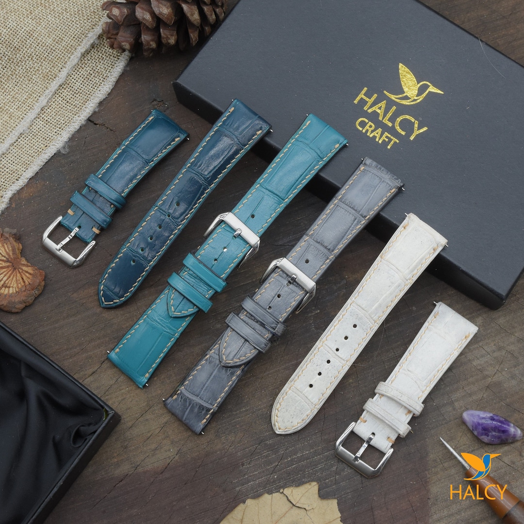 Alligator Leather Watch Strap, Choice of Width, Choice Color Buckle ...