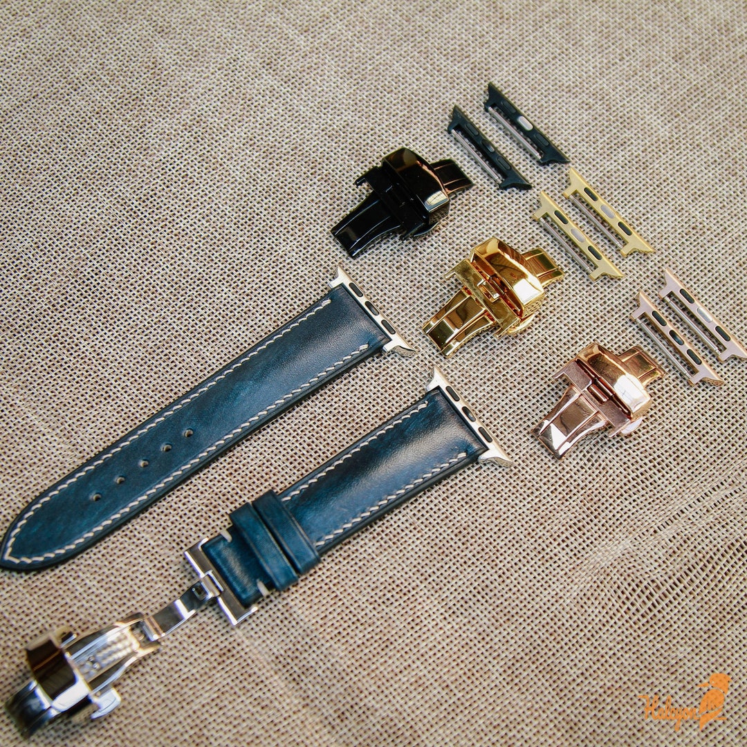 Leather Smart Watch Band Series Ultra, SE, 9, 8, 7, 6, 5, 4 With Steel ...