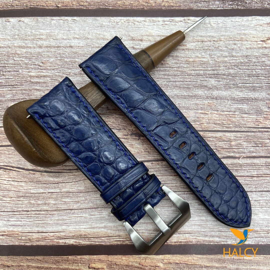 Custom Handmade Blue Alligator Leather Watch Strap, Thickness 6.5 Mm ...