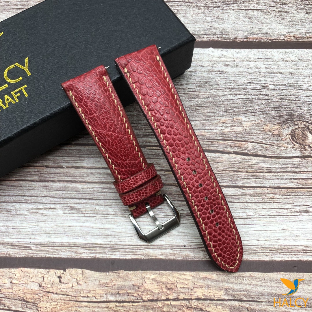 Red Ostrich Leg Leather Watch Strap, Choice of Width, Choice Color ...
