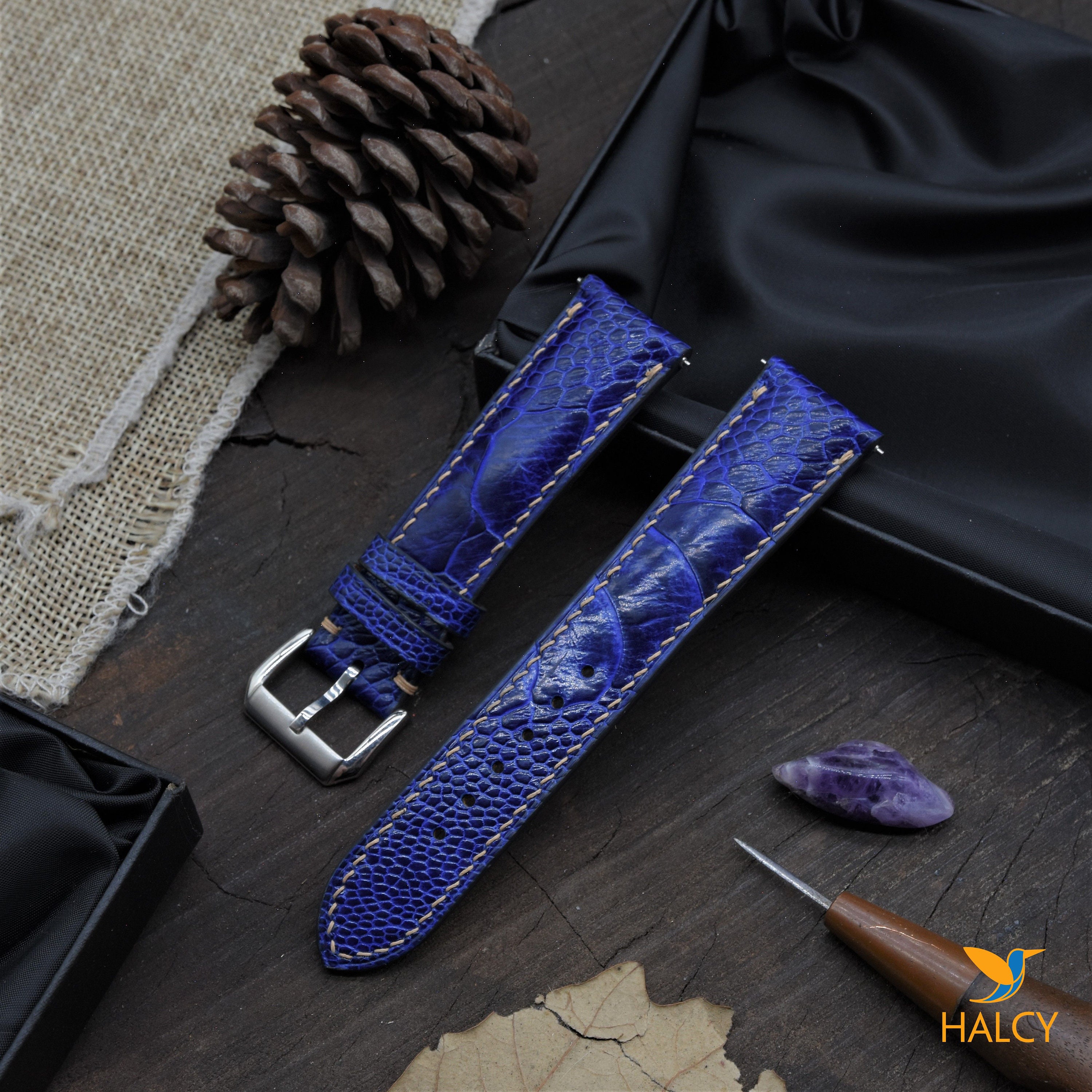 Blue Ostrich Leg Leather Watch Strap, Choice of Width, Choice Color ...
