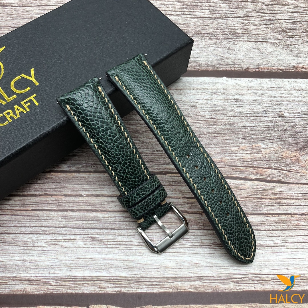 Green Ostrich Leg Leather Watch Strap, Choice of Width, Choice Color ...