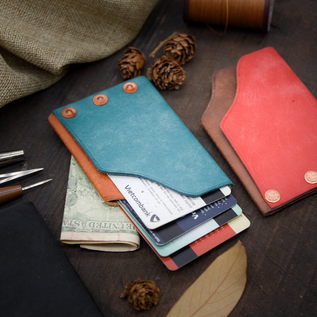 Custom Mix Colors Leather Minimalist Wallet, Free Personalization ...