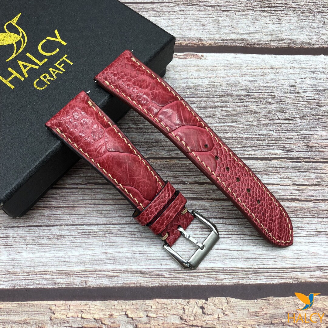 Red Ostrich Leg Leather Watch Strap, Choice of Width, Choice Color ...