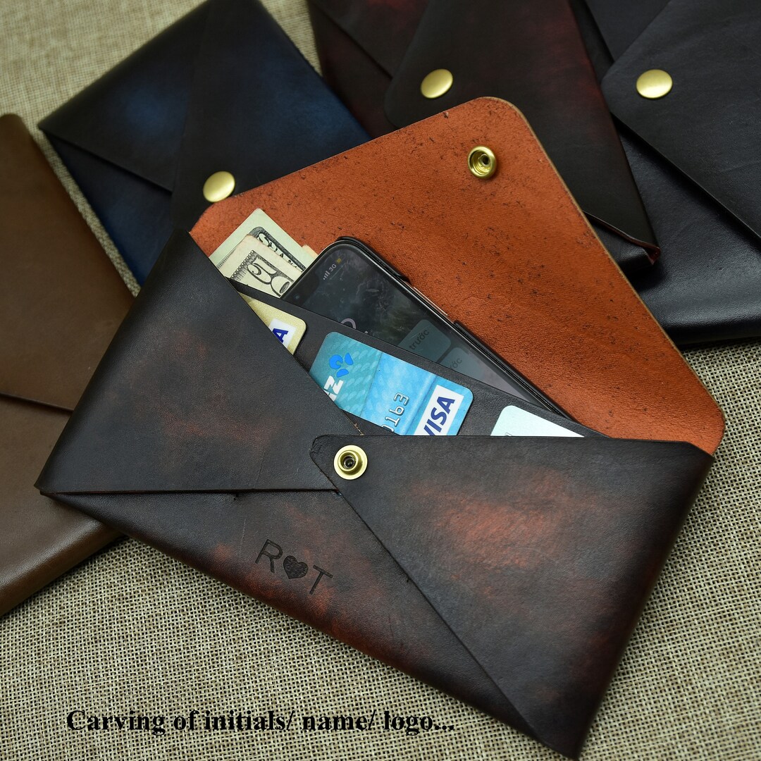Leather Envelope Mini Clutch, Leather Money Envelope, Personalized ...