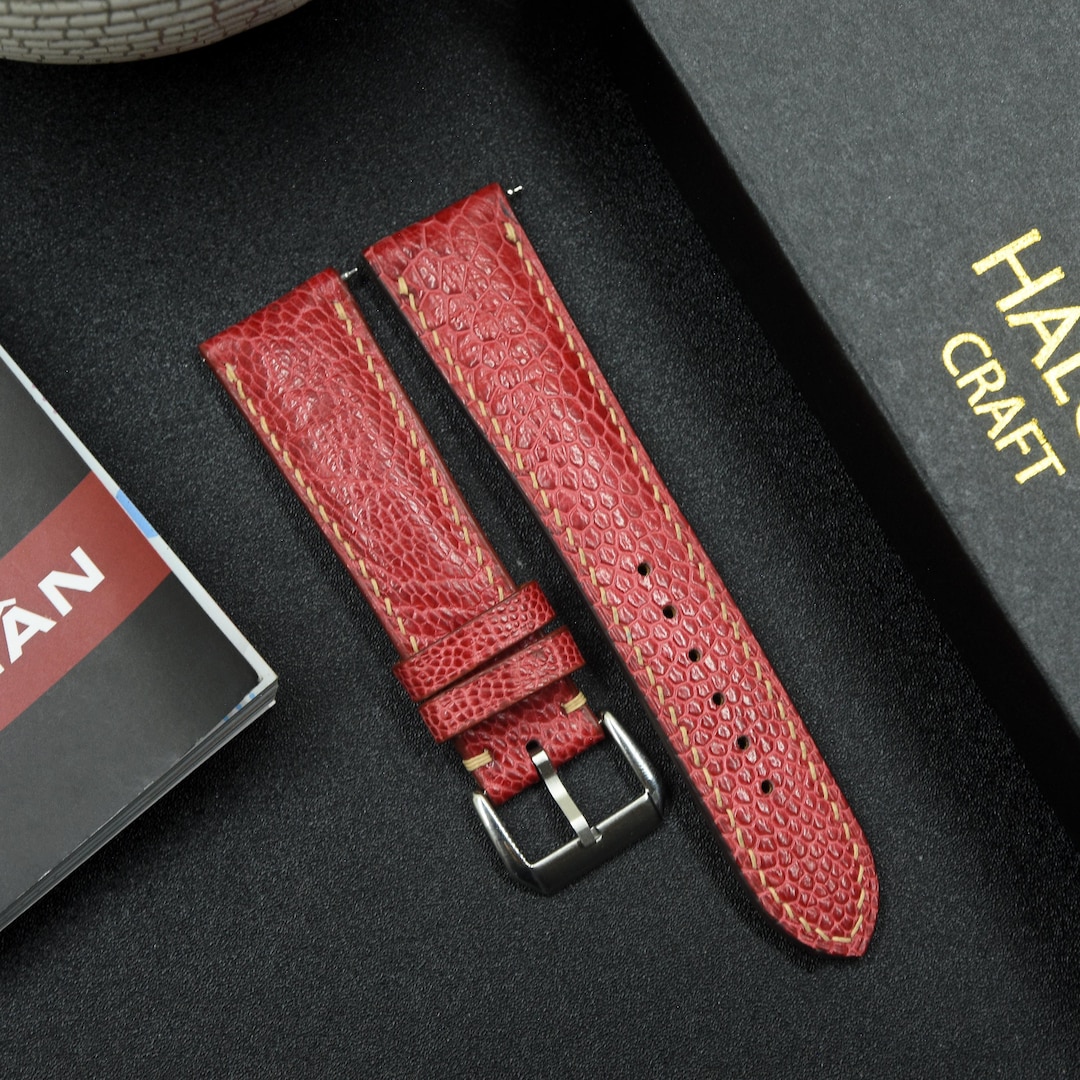 Red Ostrich Leg Leather Watch Strap, Choice of Width, Choice Color ...