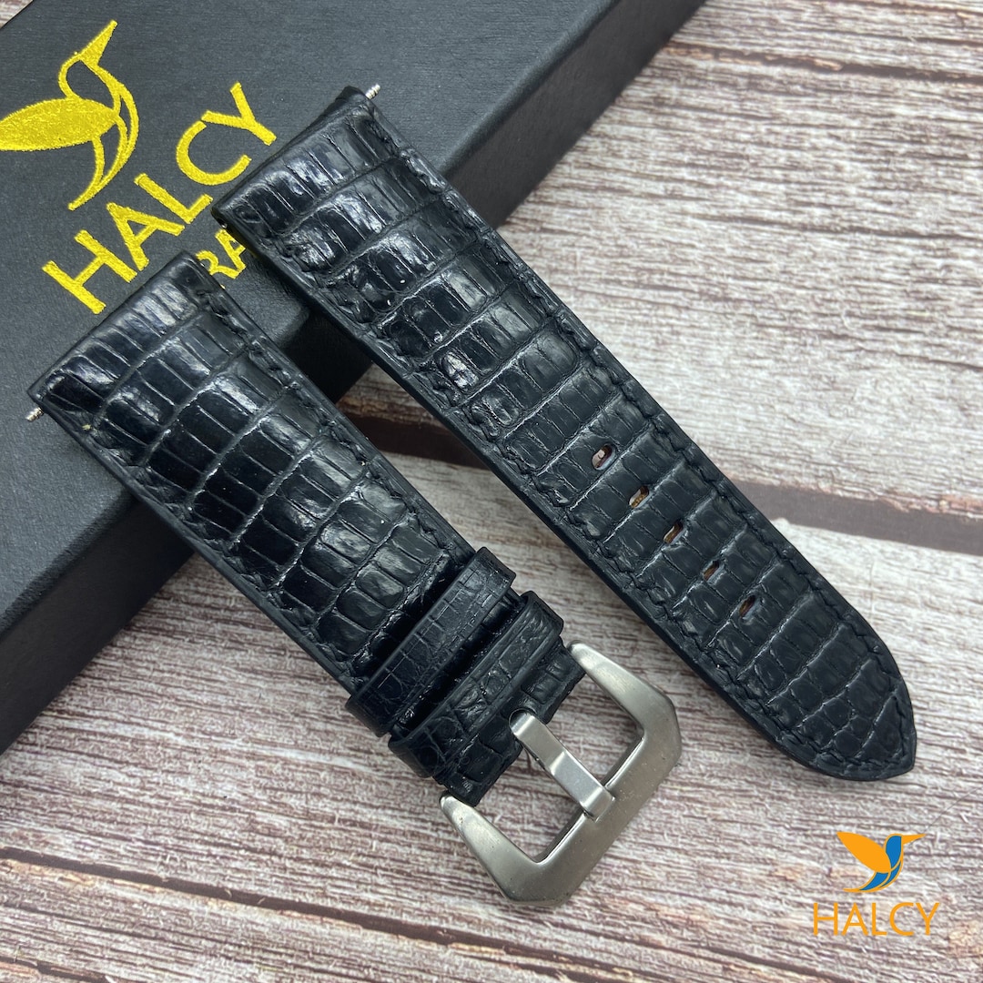 Custom Handmade Black Lizard Skin Watch Strap,thickness 6.5 Mm Down to ...