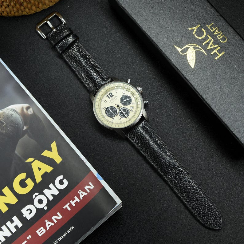Black Ostrich Leg Leather Watch Band | Handmade Exotic Strap | Quick ...