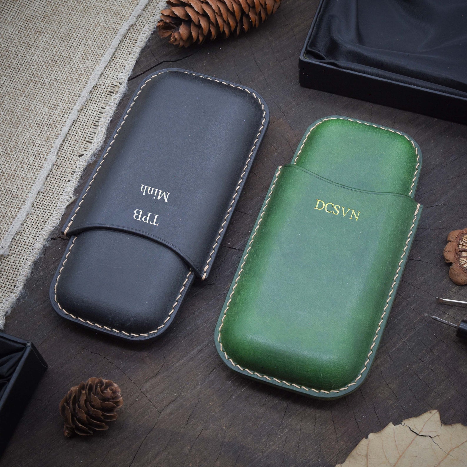 Personalized Leather Double Cigar Case, Luxury Cigar Case, Custom Cigar ...