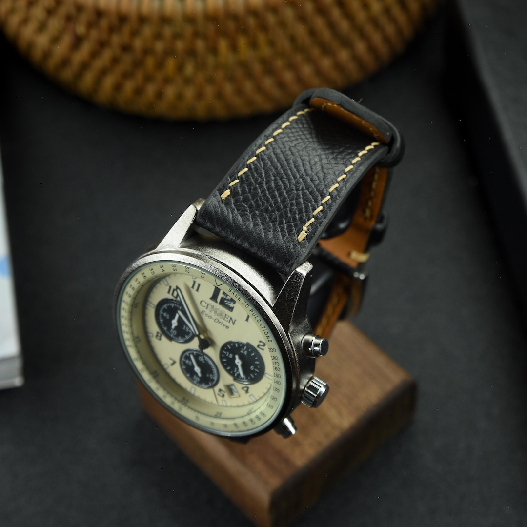 Black Epsom Leather Watch Strap: Handmade Zermatt Lining, Custom Buckle ...