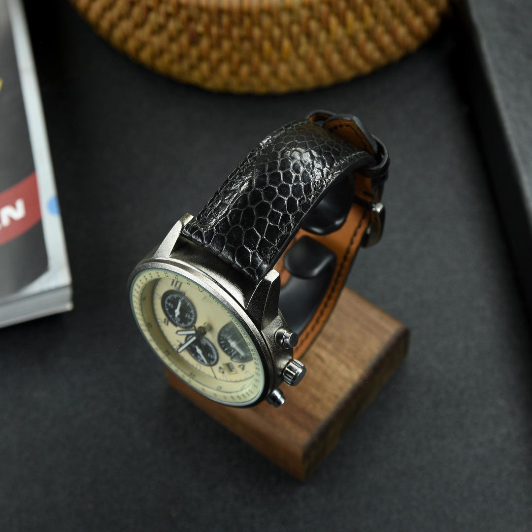 Black Ostrich Leg Leather Watch Band | Handmade Exotic Strap | Quick ...