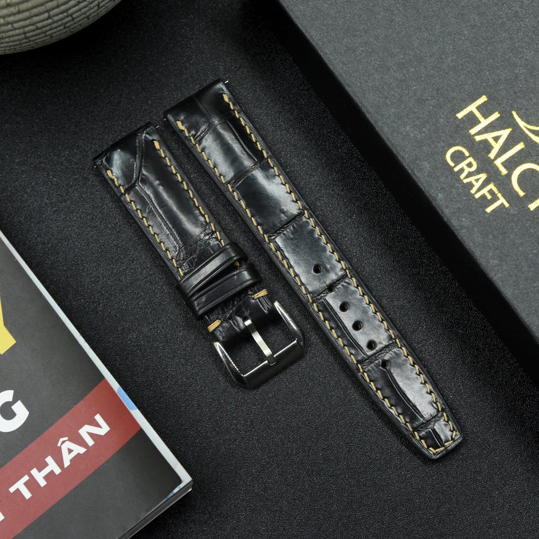 Black Alligator Leather Watch Strap, Quick Release Pins, Choice of ...