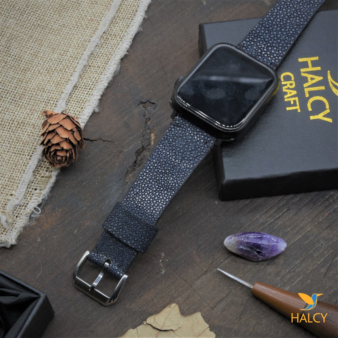 Dark Blue Stingray Leather Watch Band for Apple Watch Series Ultra, 9 ...