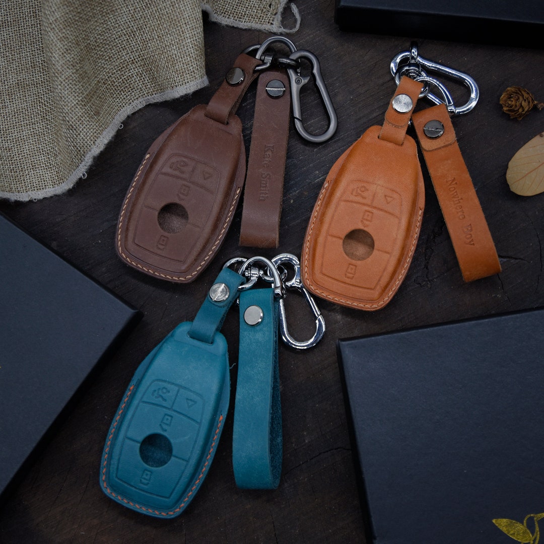 Leather Smart Key Fob Case With Leather Key Strap Fit for A, C, E, S ...