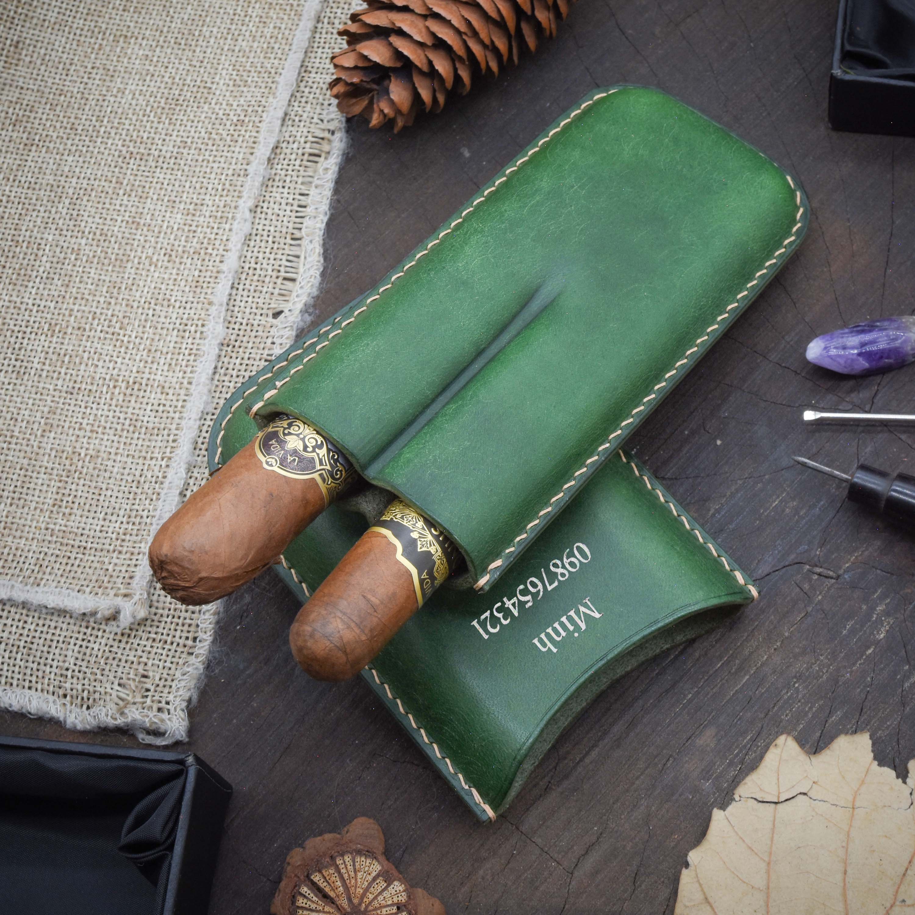 Personalized Leather Double Cigar Case, Luxury Cigar Case, Custom Cigar ...