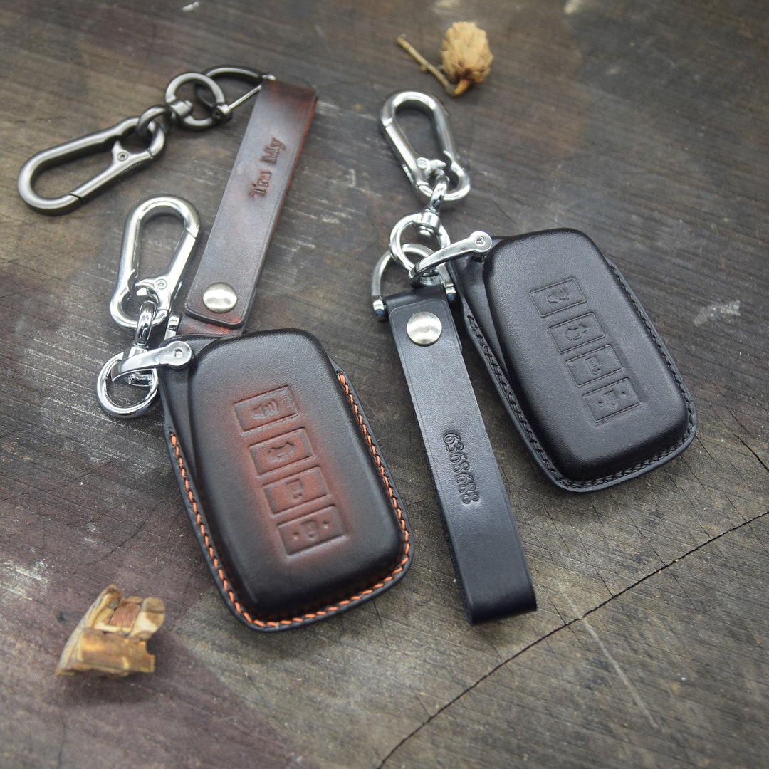 Leather Cover Smart 4 Buttons Keyless Entry Remote Car Key Fob Keychain ...