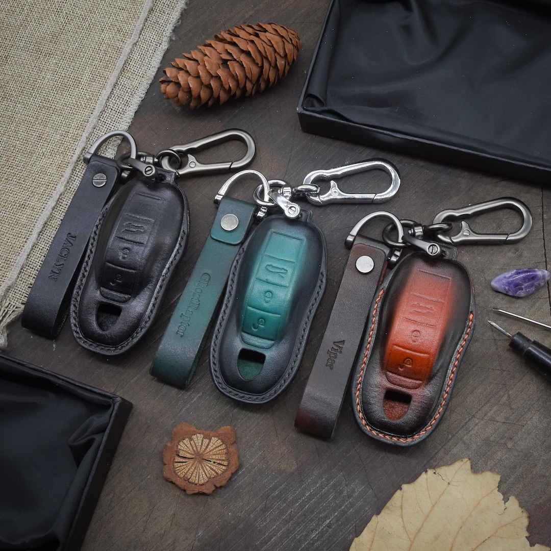 Leather Car Key Fob Cover for 718, 911 Carera, Spyder Boxter, 981 ...