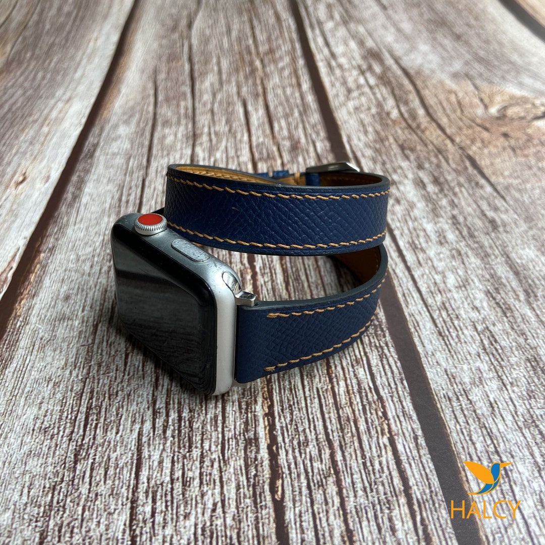 Epsom Calf Leather Double Wrap Watch Band Fit for Apple Watch Ultra, SE ...
