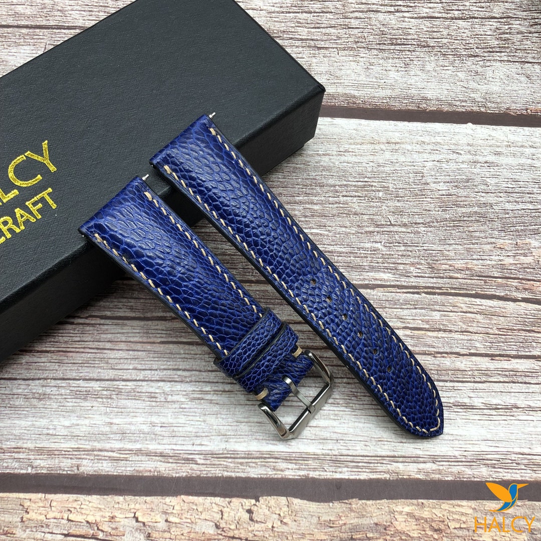 Blue Ostrich Leg Leather Watch Strap, Choice of Width, Choice Color ...