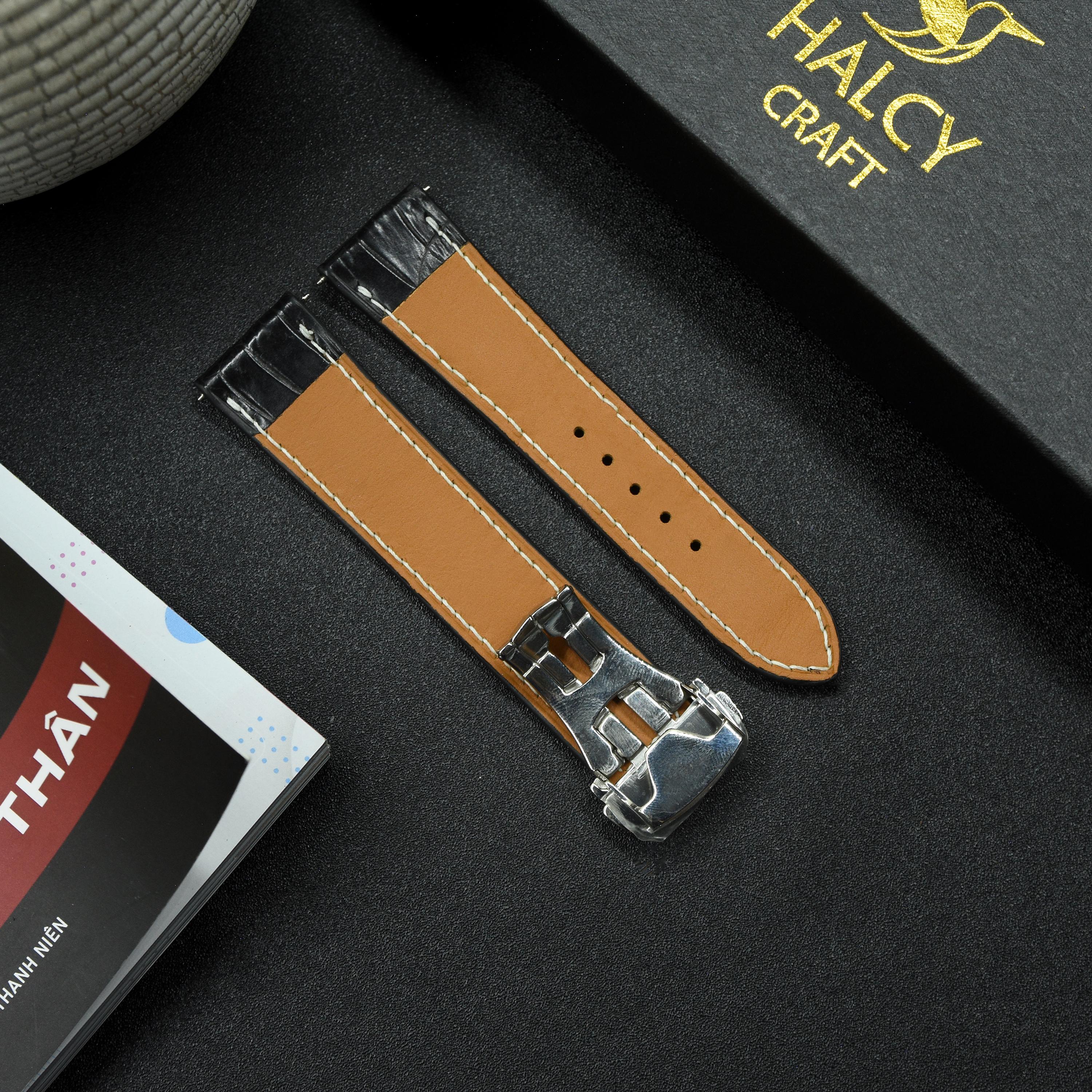 Black Alligator Leather Watch Strap, Choice of Width, With Foldover ...
