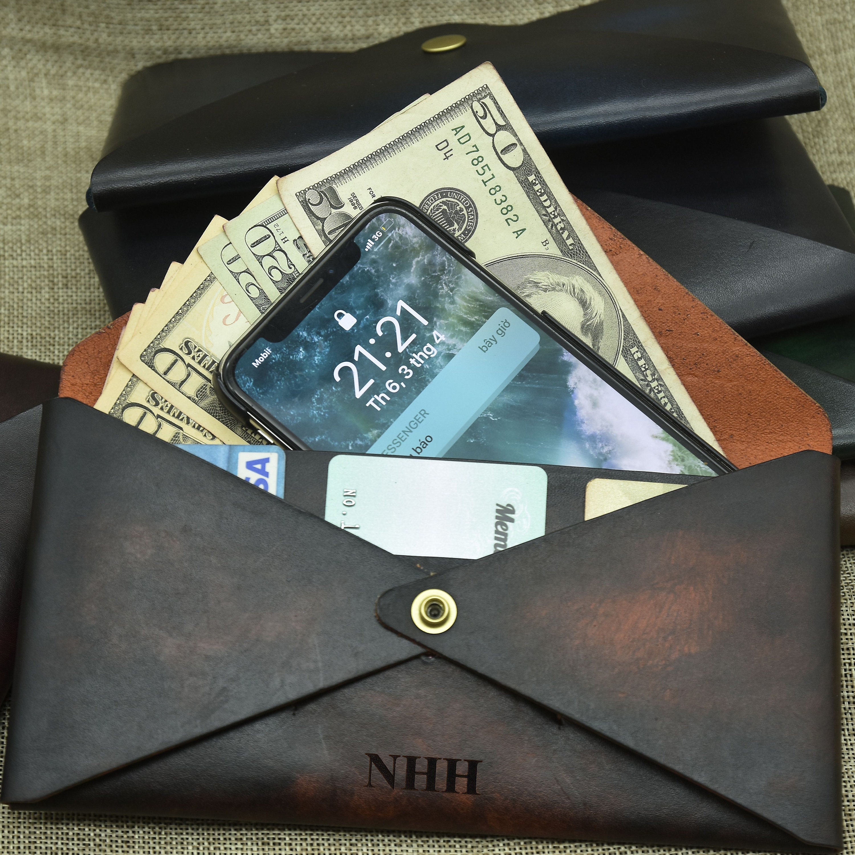Personalized Leather Envelope Wallet: Mini Clutch, Money Holder - Etsy