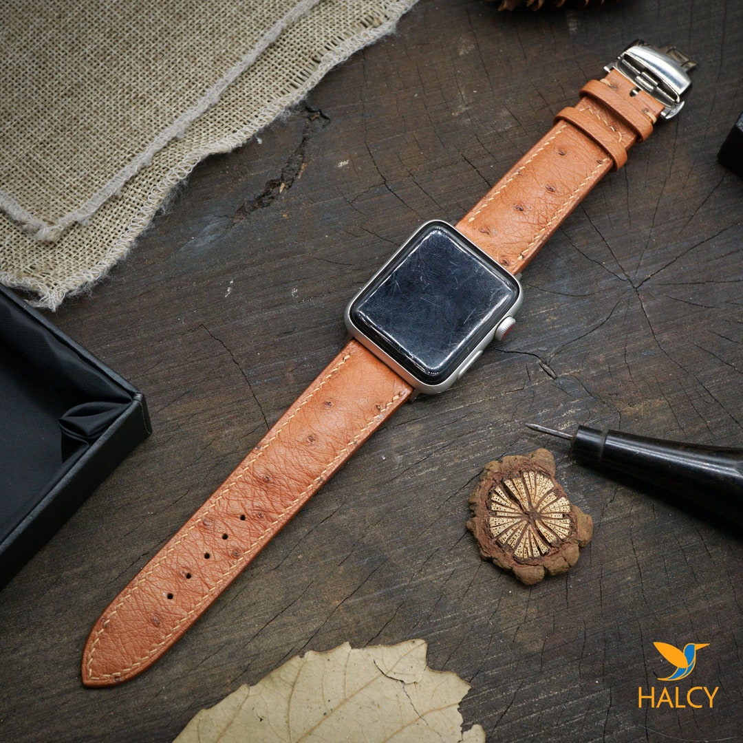 Custom Ostrich Body Leather Watch Band Fit for Apple Watch Series Ultra ...