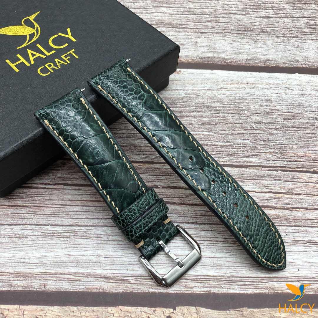 Green Ostrich Leg Leather Watch Strap, Choice of Width, Choice Color ...