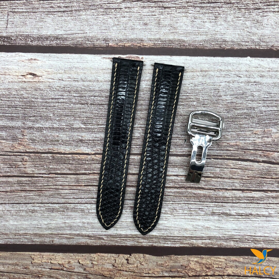 Black Java Lizard Skin Watch Strap, Used With Deployment Clasp, With ...