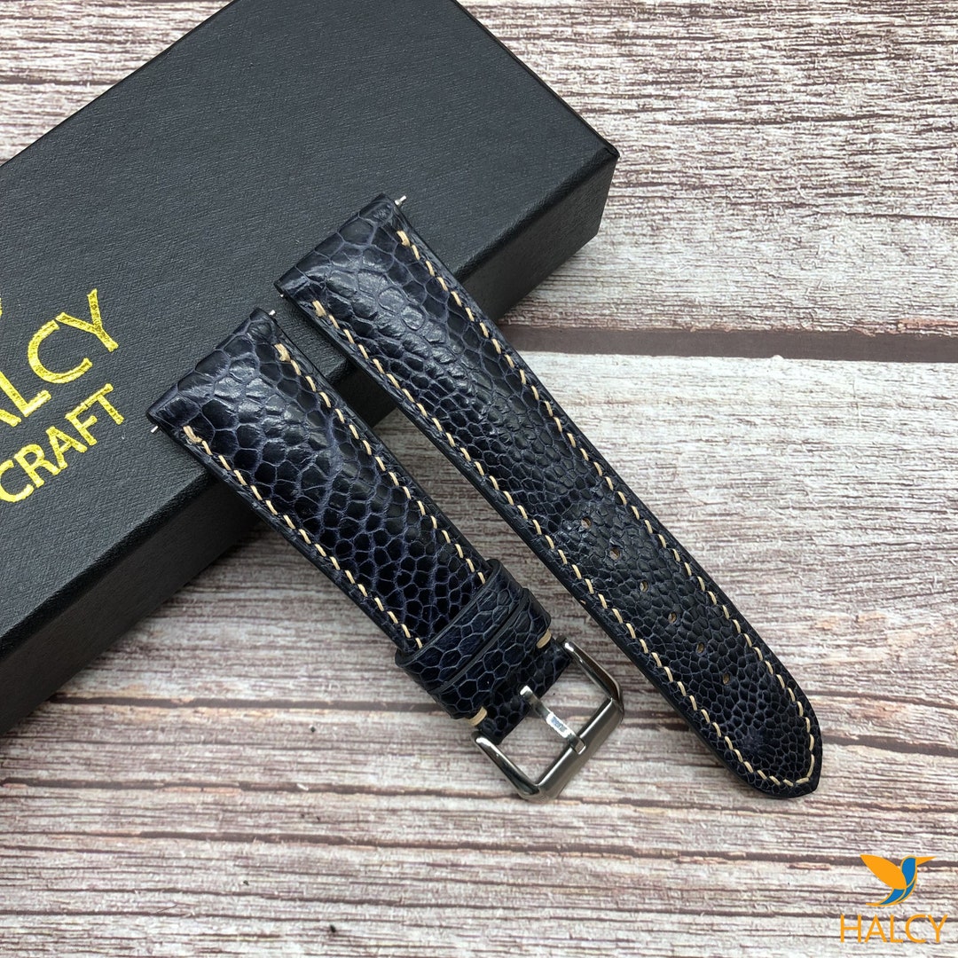Dark Blue Ostrich Leg Leather Watch Strap, Choice of Width, Choice ...