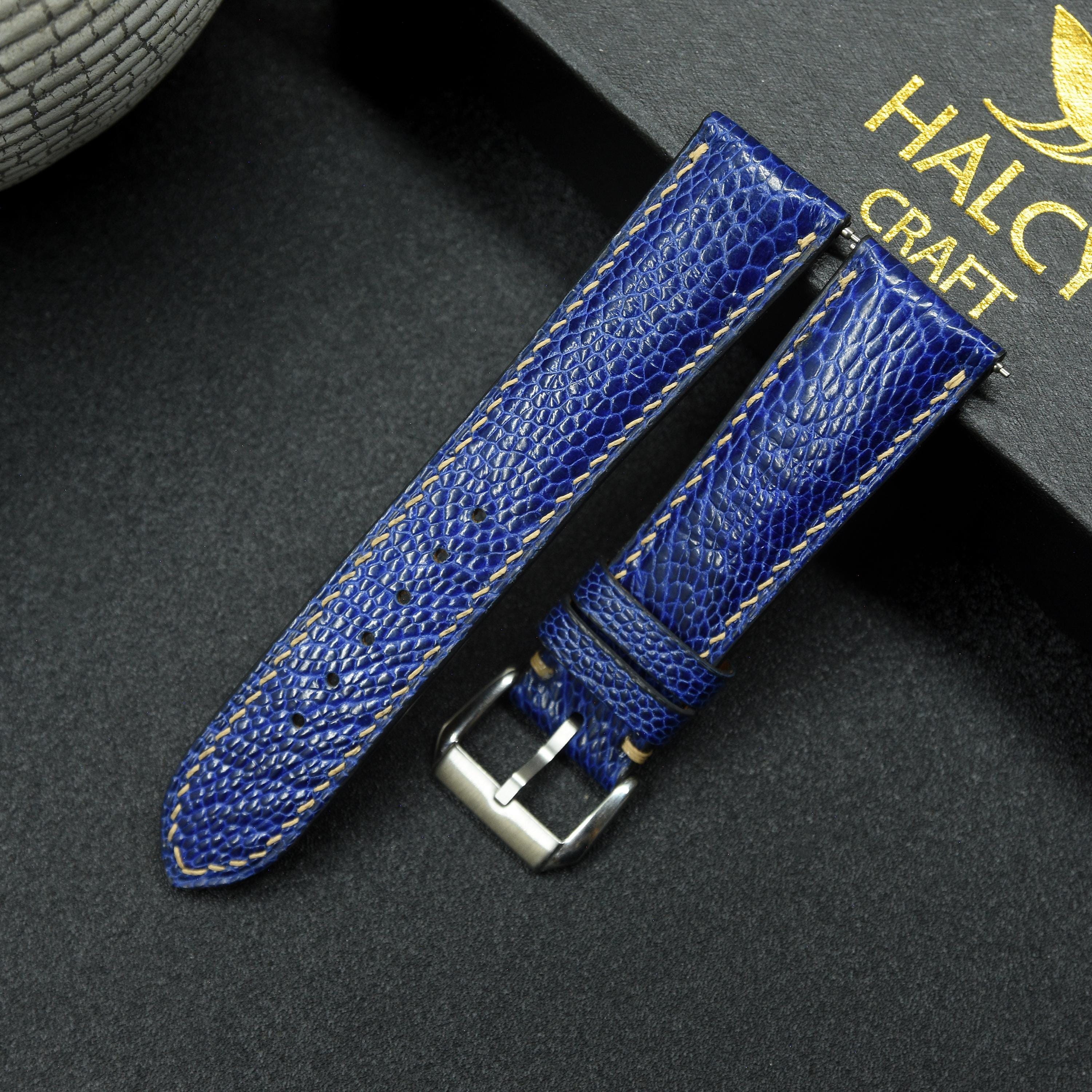 Blue Ostrich Leg Leather Watch Strap, Choice of Width, Choice Color ...