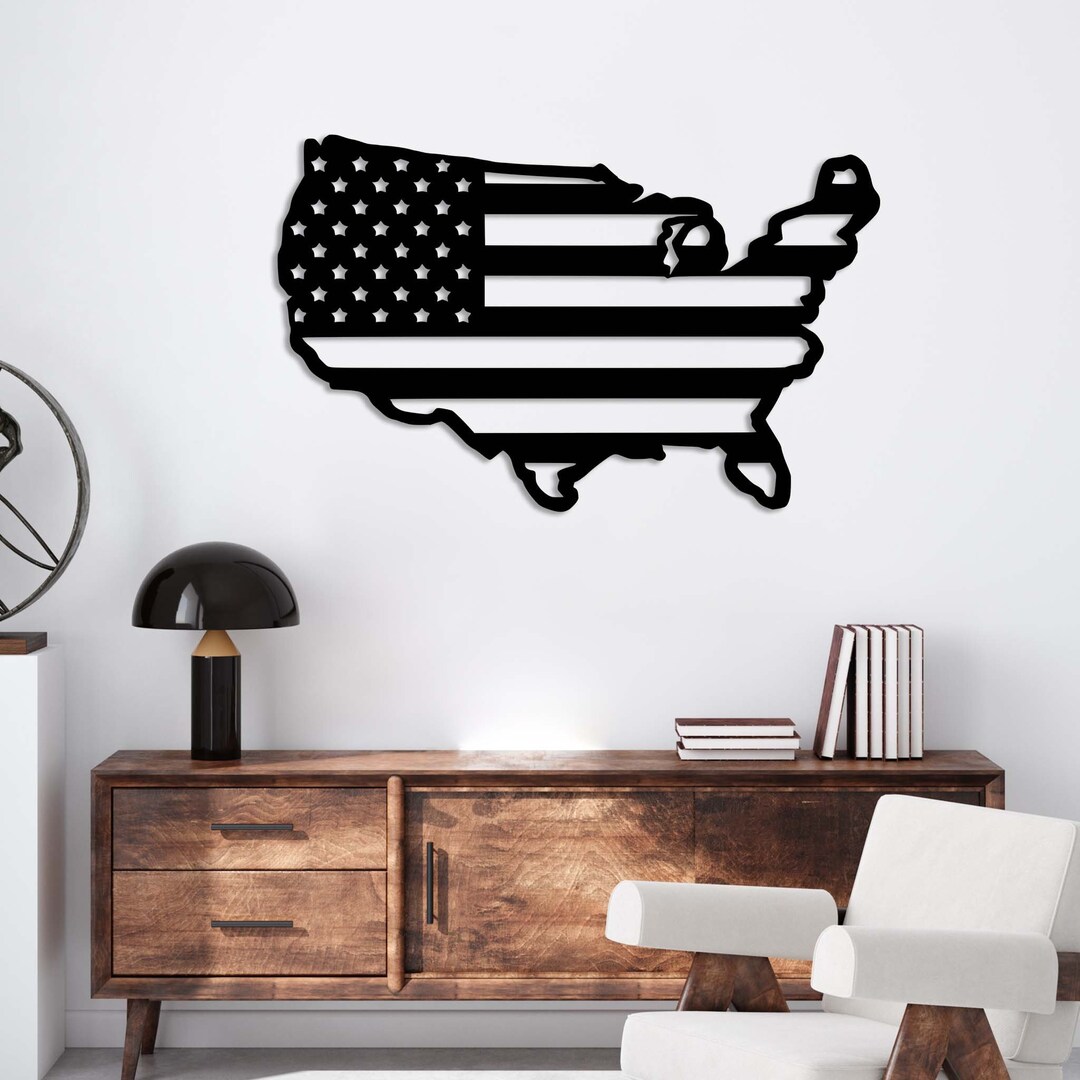 American Flag Metal Wall Art: USA Map, Indoor/outdoor Decor - Etsy