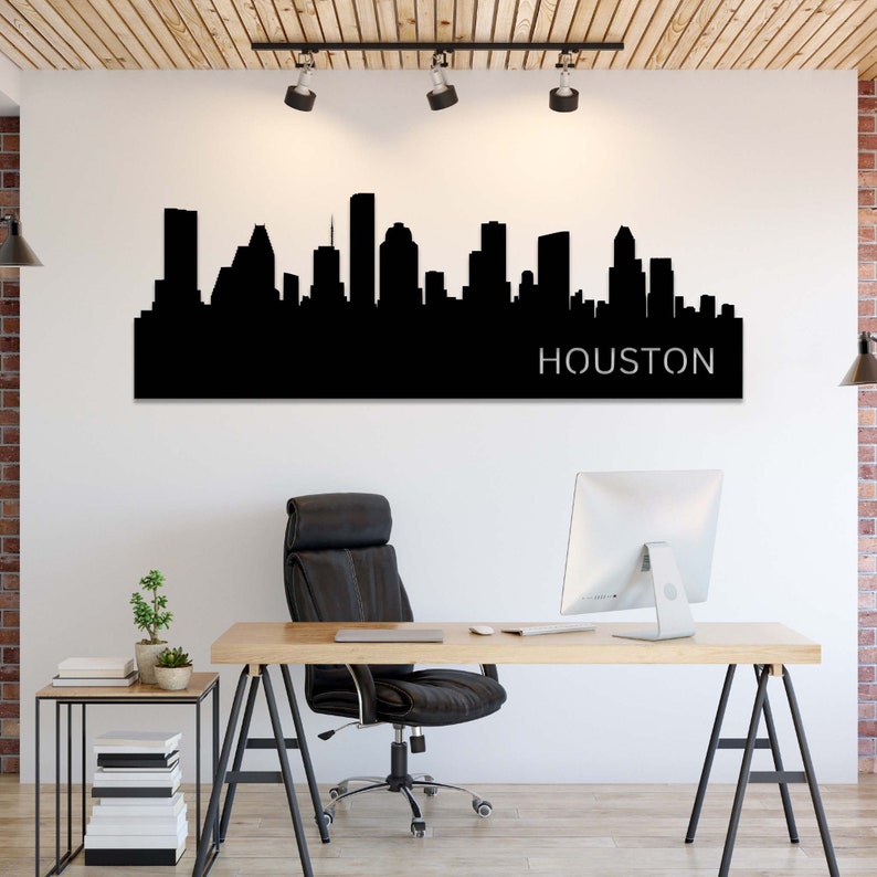 Houston Skyline Metal Wall Art: Black Matte Silhouette - Etsy