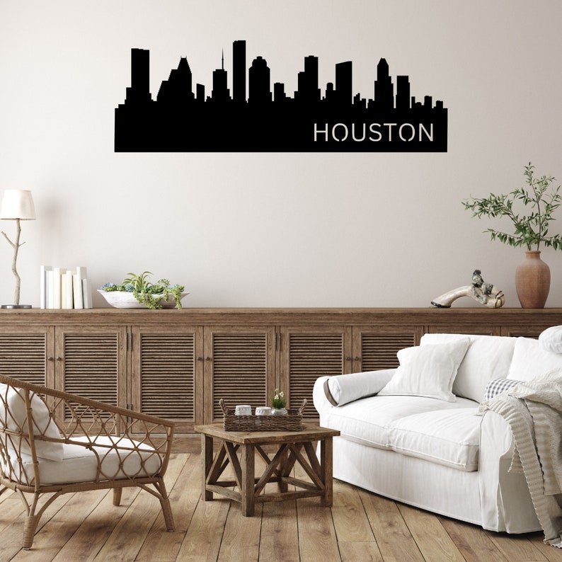 Houston Skyline Metal Wall Art: Black Matte Silhouette - Etsy