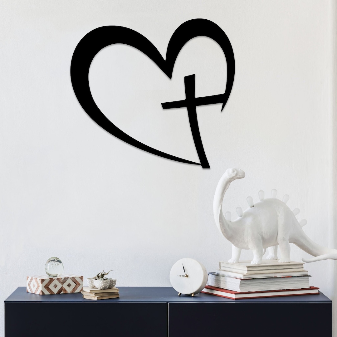 Heart Cross - Metal Wall Art || Metal Heart Cross Christian Home Decor ...