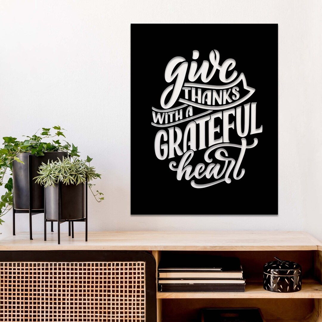 Give Thanks Metal Wall Art: Grateful Heart Script, Farmhouse Decor - Etsy