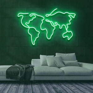 World Map Neon Sign World Map Neon Sign Wall Art - Etsy